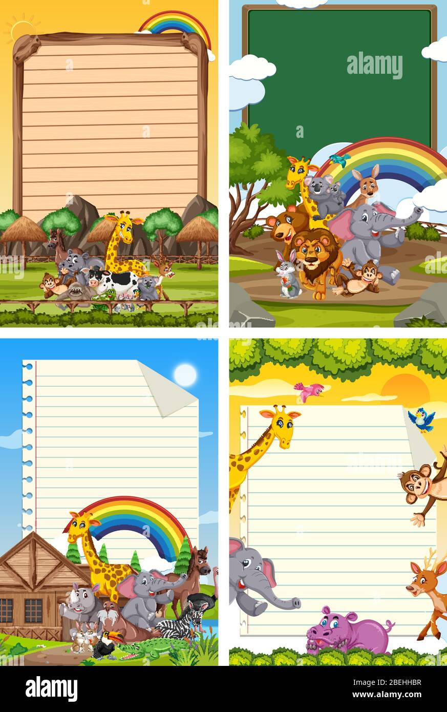 Border template design with many wild animals in background ...