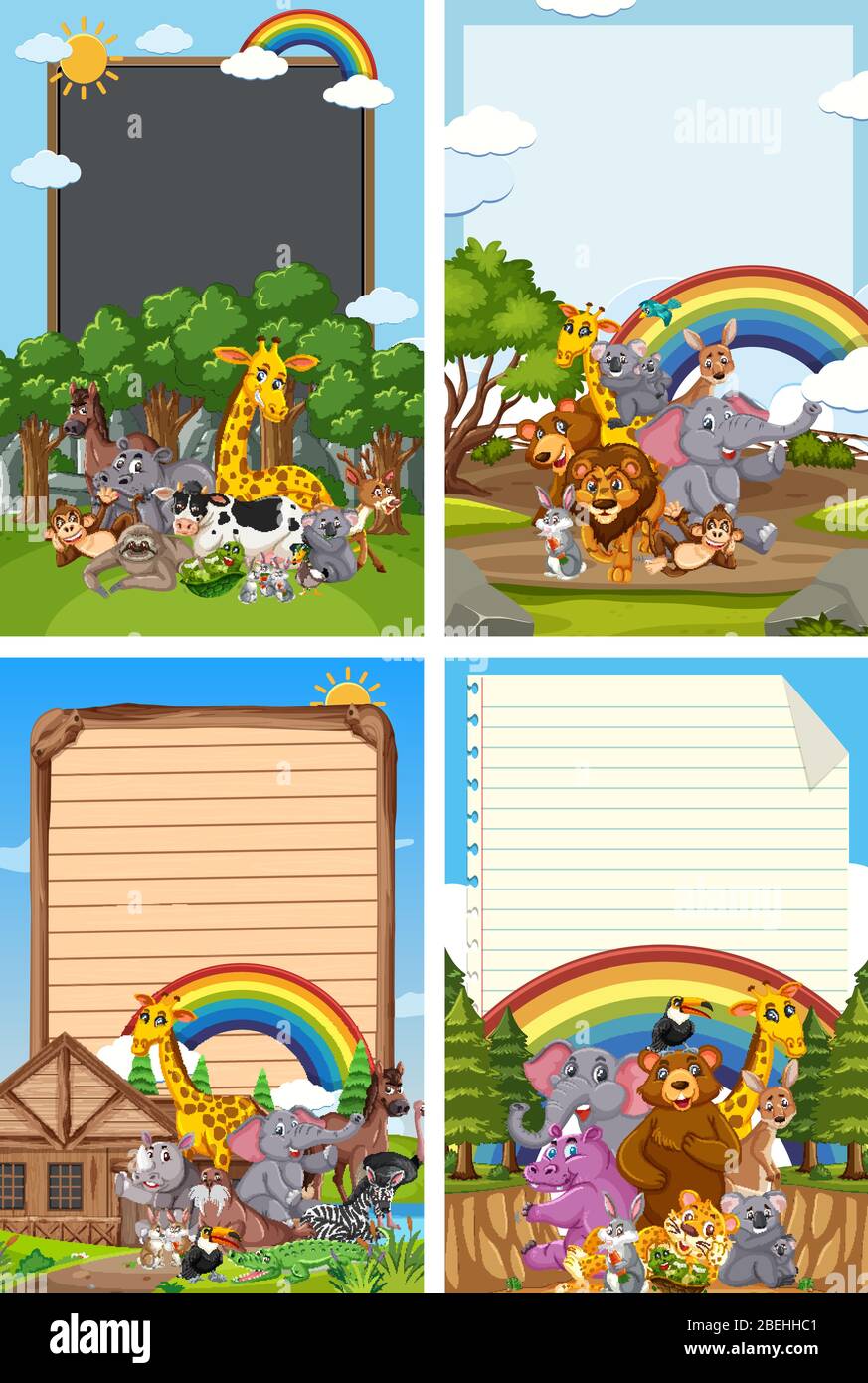 Border template design with many wild animals in background ...
