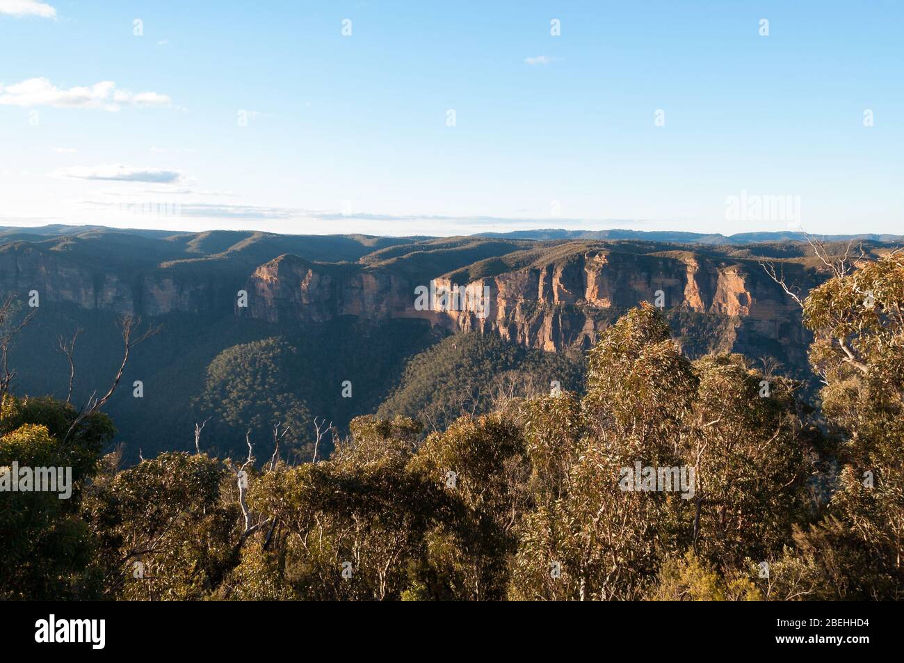 Mountain landscape cliff faces and forest nature background. Blue ...