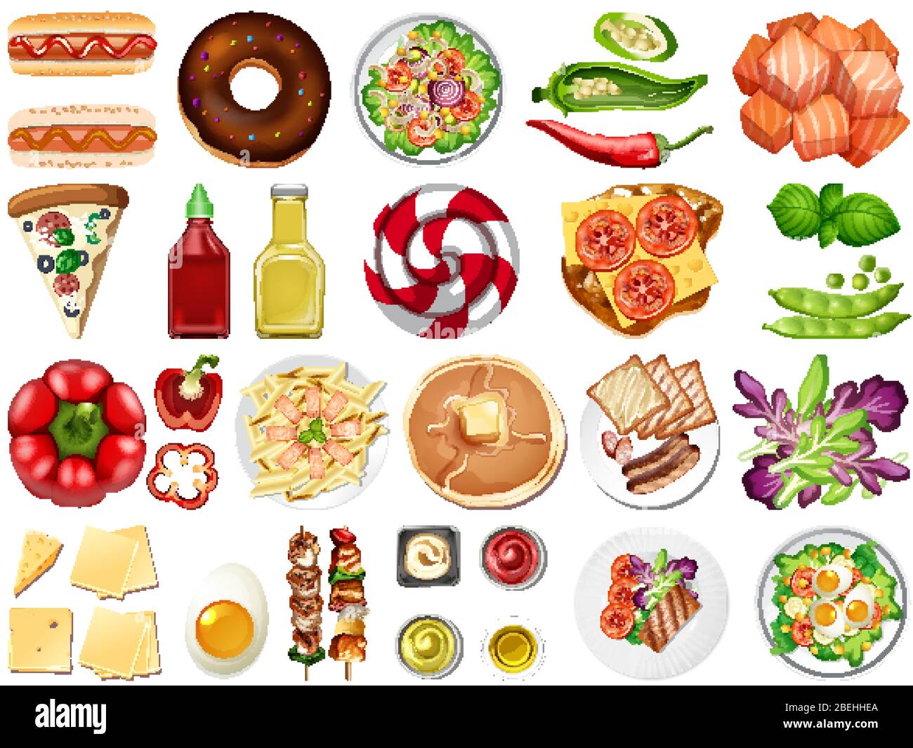 Large set of food and desserts on white background illustration Stock ...