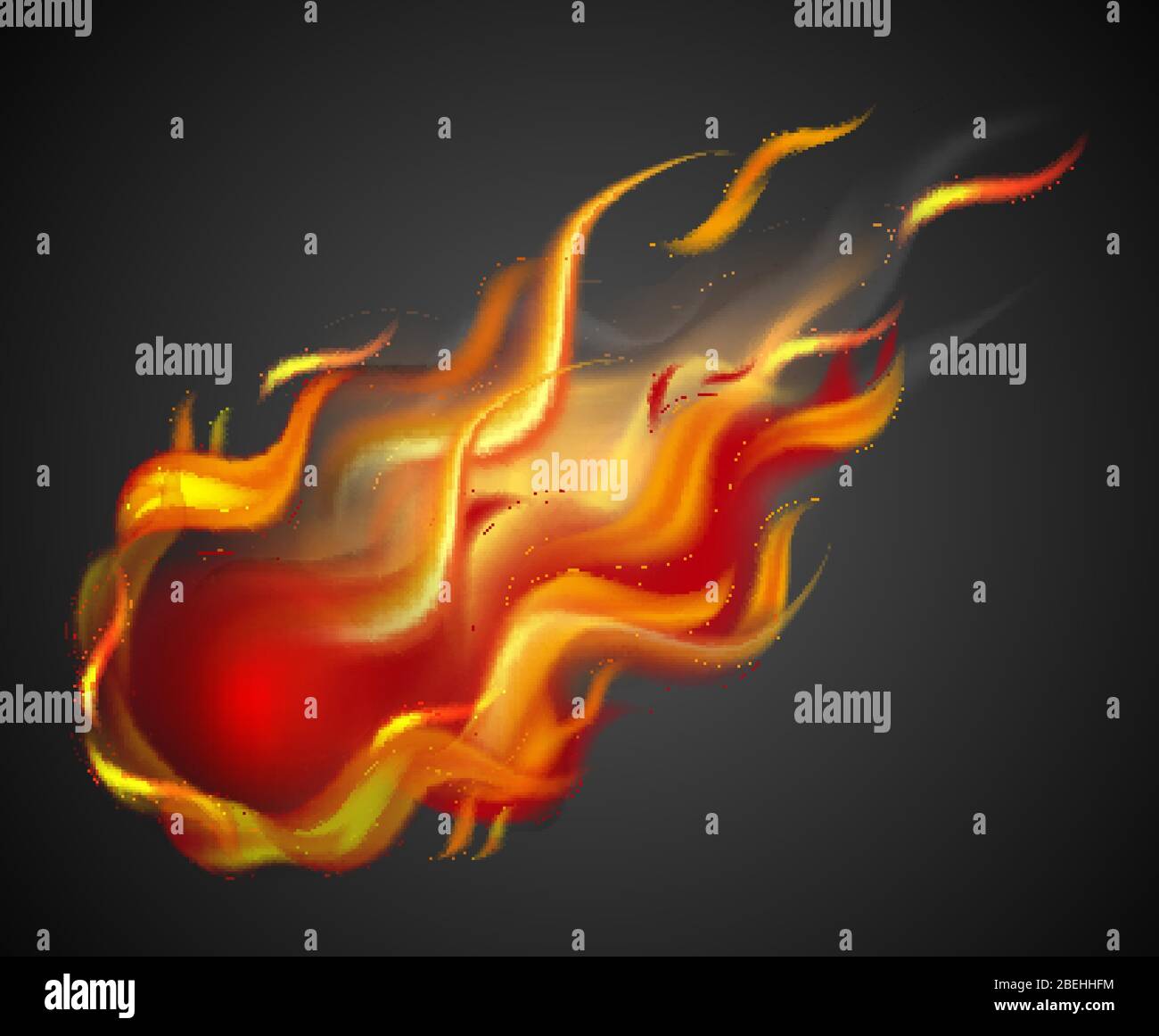 Shooting red ball with flame on black background illustration Stock ...