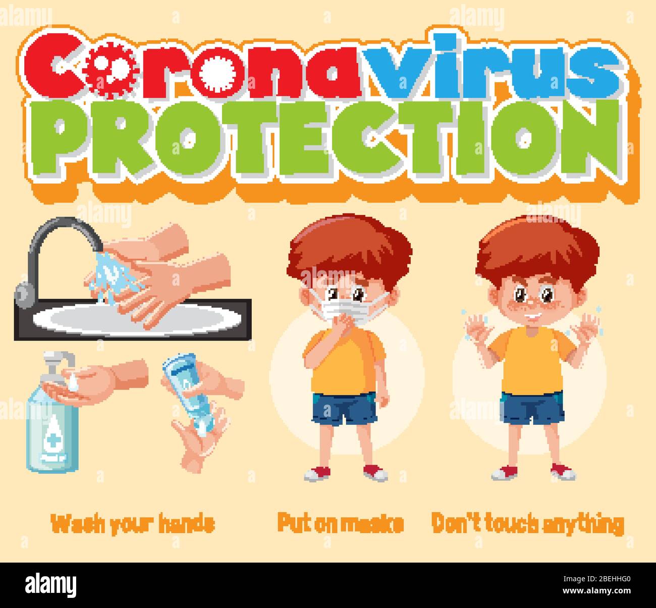 Clean hands protect corona virus illustration Stock Vector Image & Art ...