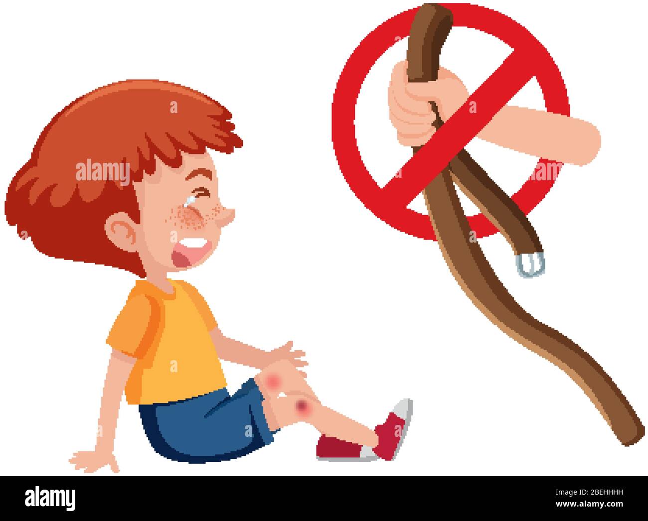 Crying boy with stop sign for violence illustration Stock Vector Image ...