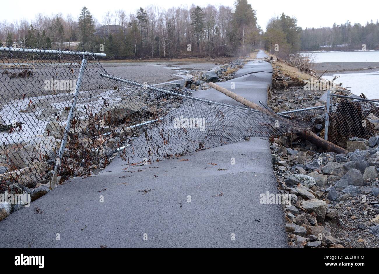 Causeway damaged by storm surge, St Andrews, New Brunswick Stock Photo ...
