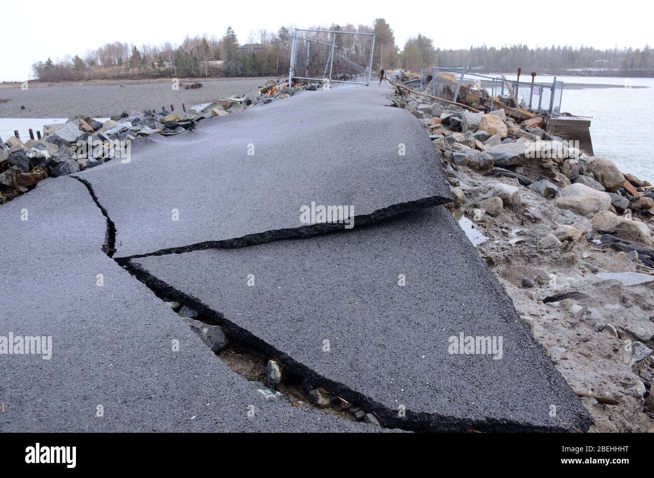 Causeway damaged by storm surge, St Andrews, New Brunswick Stock Photo ...