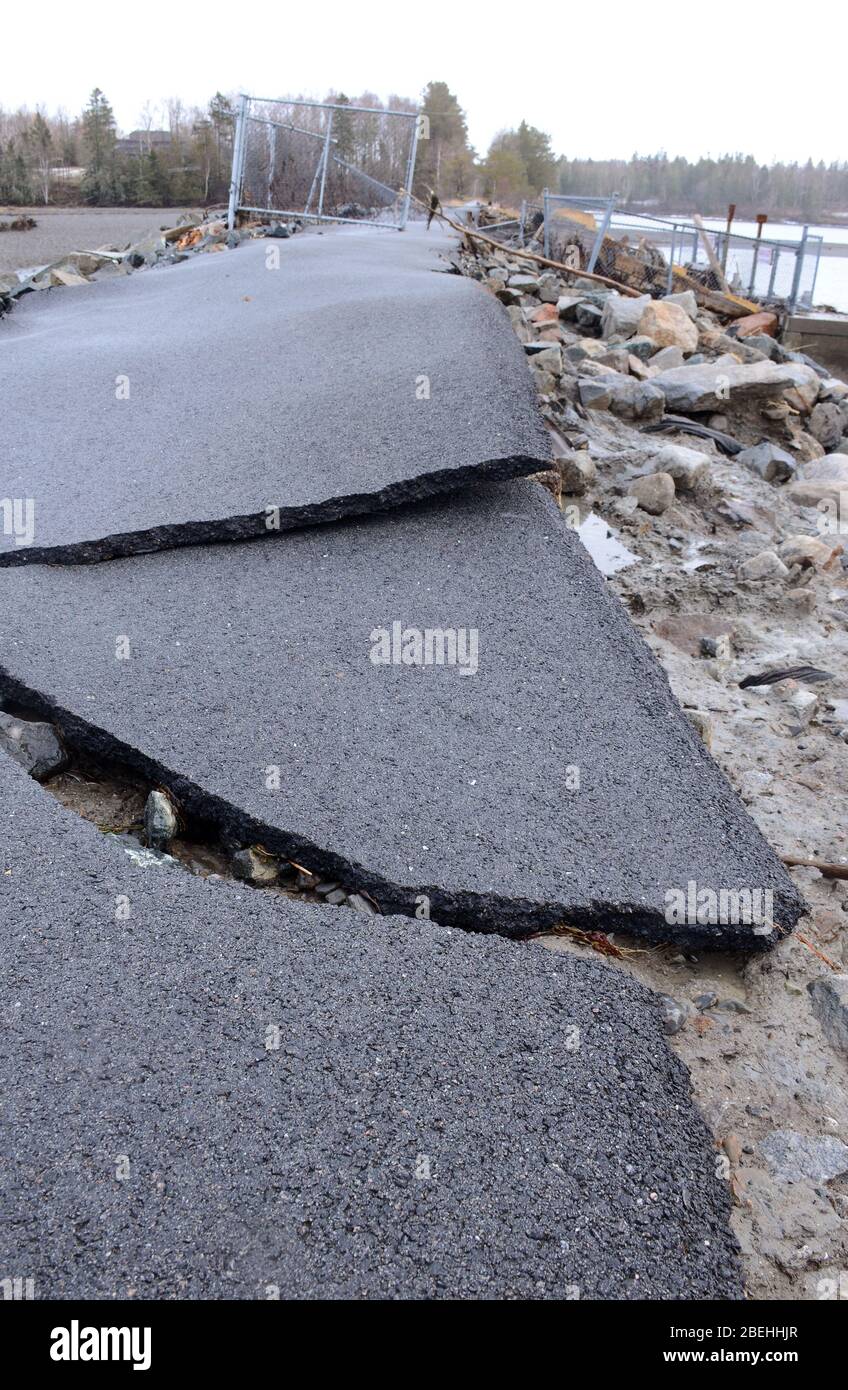 Causeway damaged by storm surge, St Andrews, New Brunswick Stock Photo ...