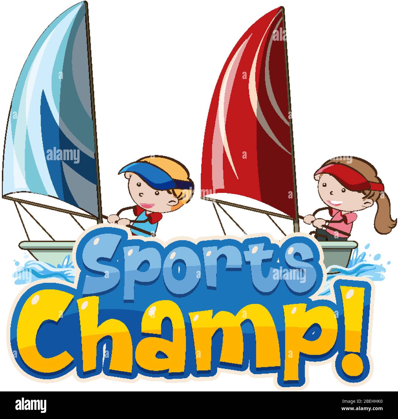 Font design template for word sports champ with kids sailing ...
