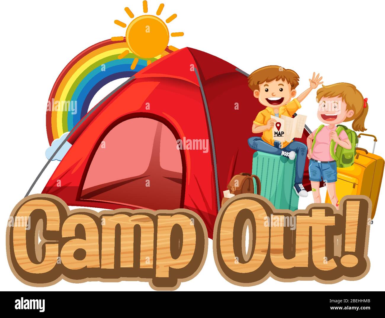 Font design for word camp out with people and big tent illustration ...