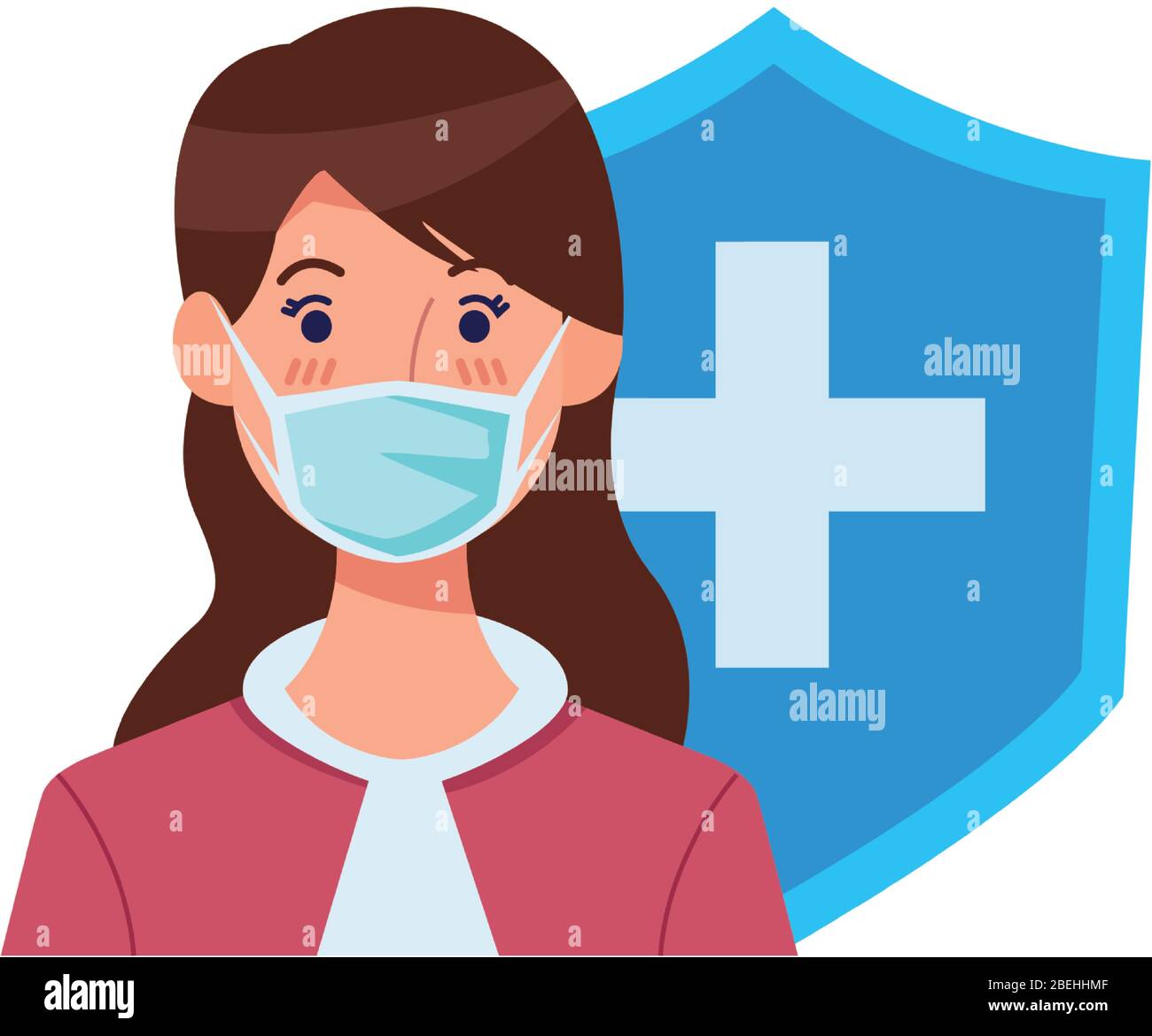 woman using face mask with shield head character Stock Vector Image ...