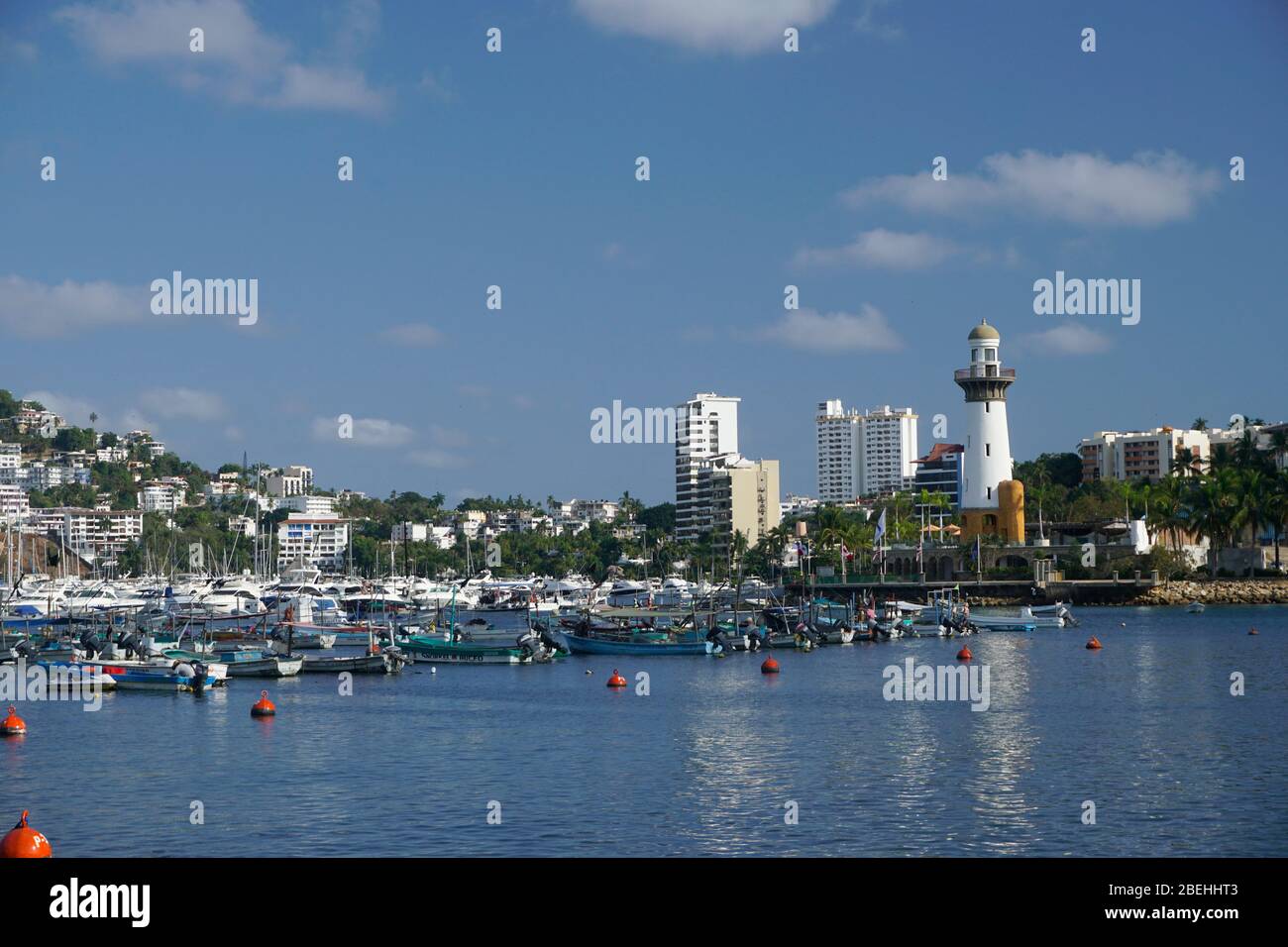 Acapulco Bay and fishing boats, Old Acapulco area of Las Playas ...