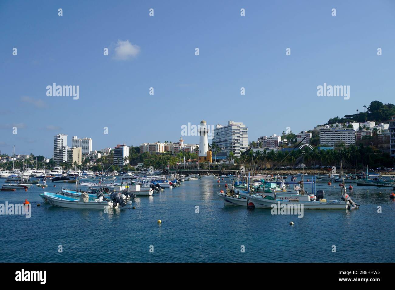 Acapulco Bay and fishing boats, Old Acapulco area of Las Playas ...