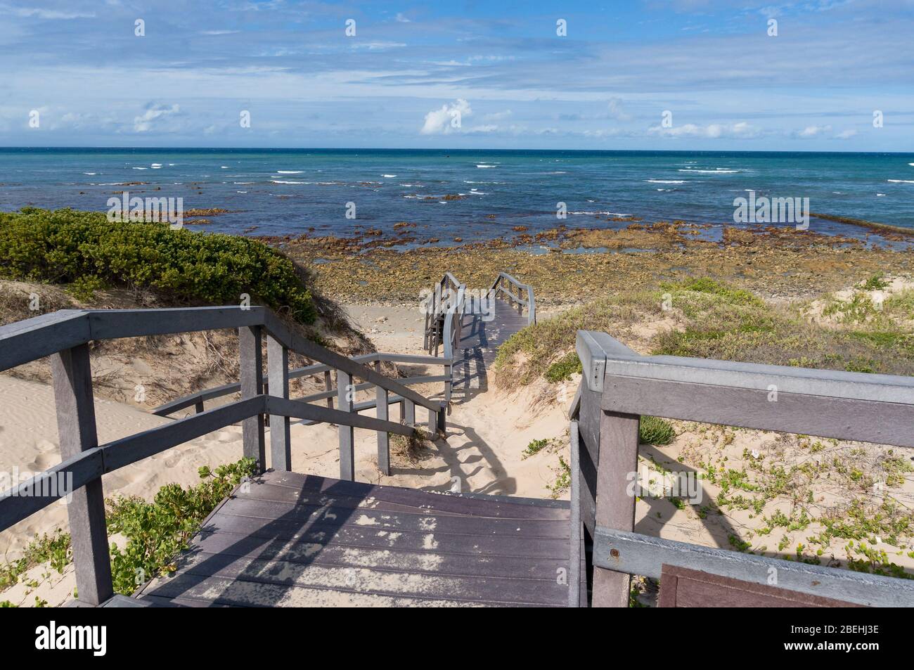 Wooden staircase to sandy beach at Port Elizabeth, South Africa ...