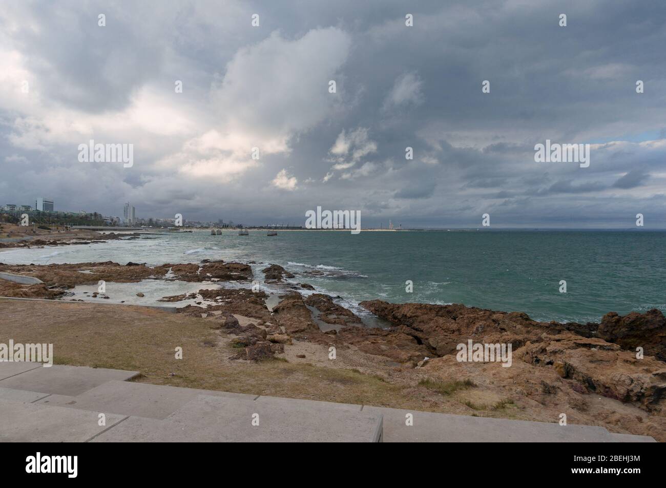 Port Elizabeth coastline with seaport and city view in the distance ...