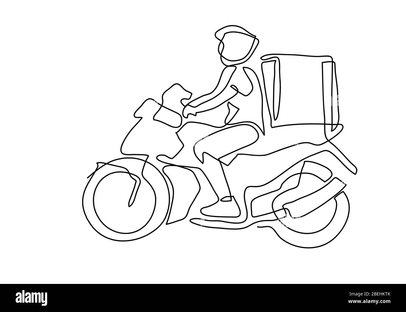 one continuous line of Delivery Man Ride Motorcycle illustration Stock ...