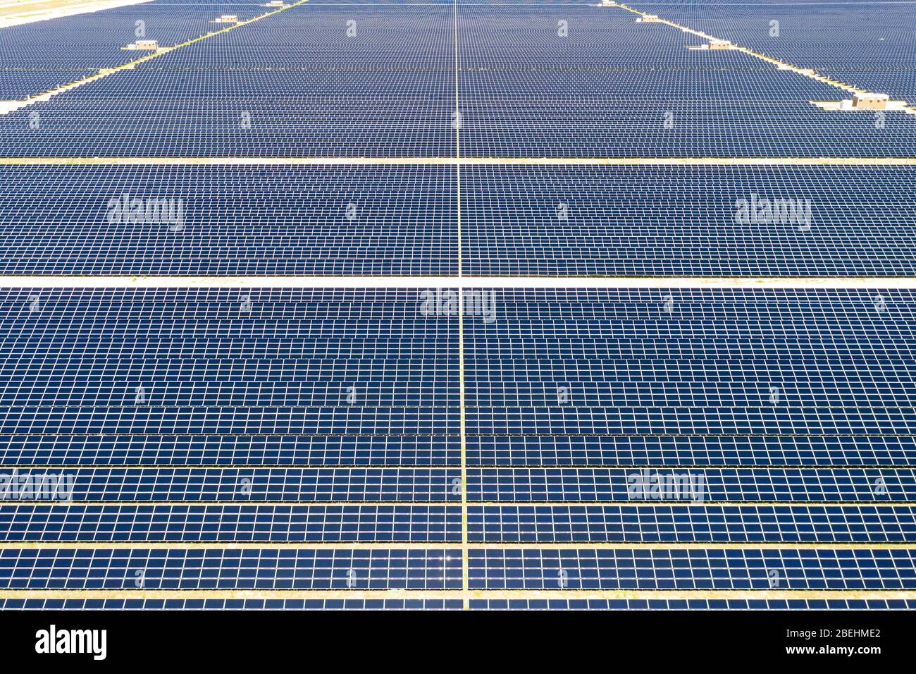 Aerial view of photovoltaic (PV) green solar ranch in the Antelope ...