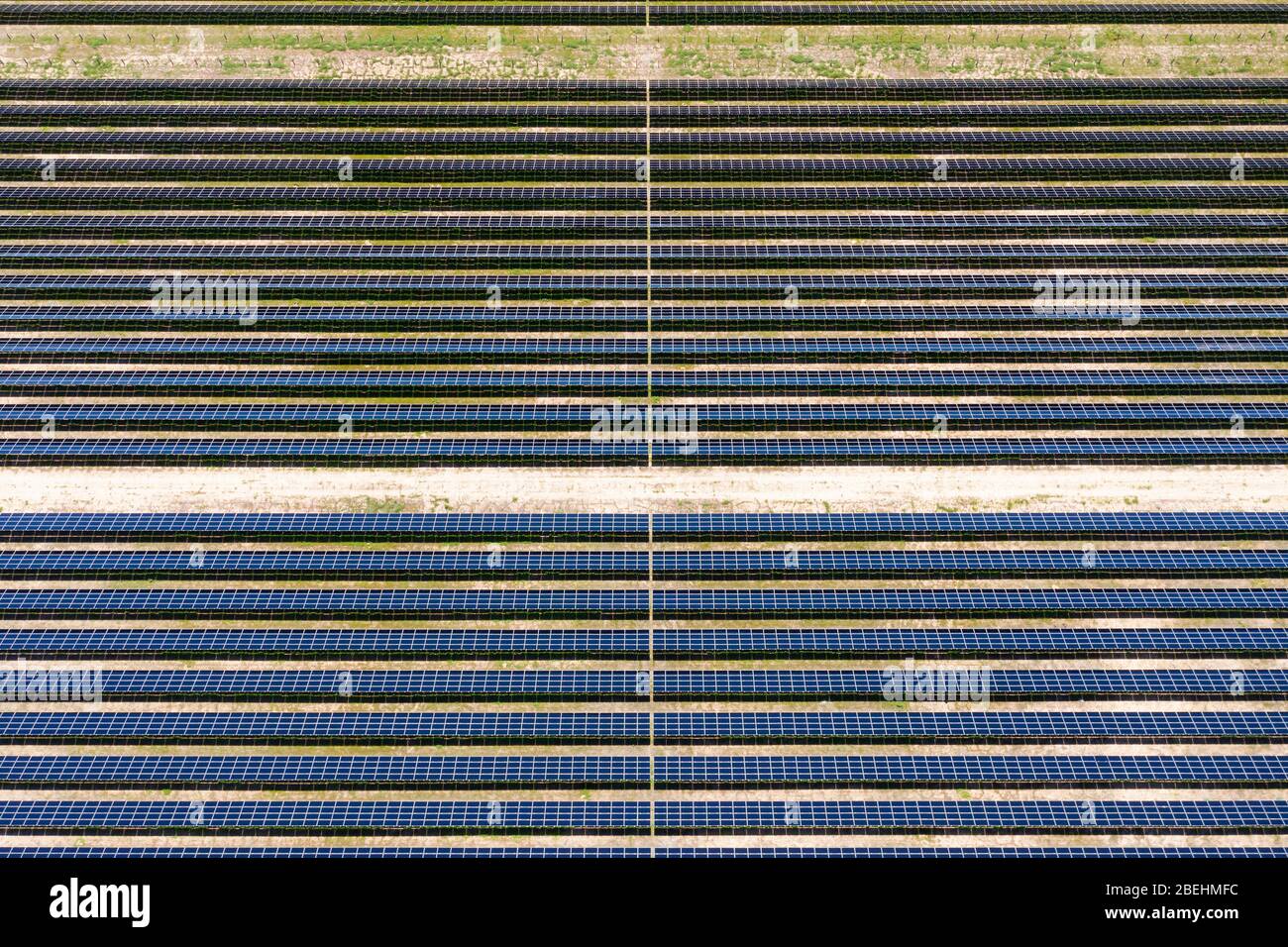 Aerial view of photovoltaic (PV) green solar ranch in the Antelope ...