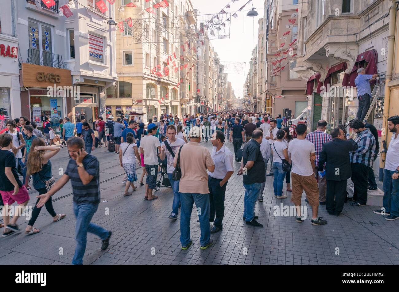Istanbul, Turkey - August 28, 2013: Crowd of people walking famous ...