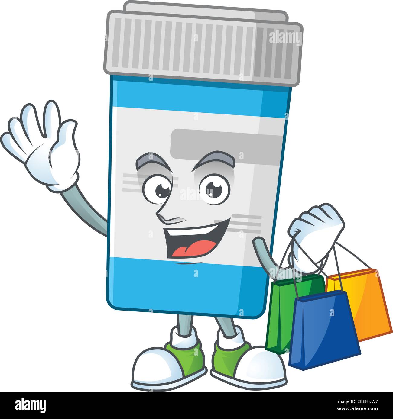 cartoon character concept of rich medical bottle with shopping bags ...