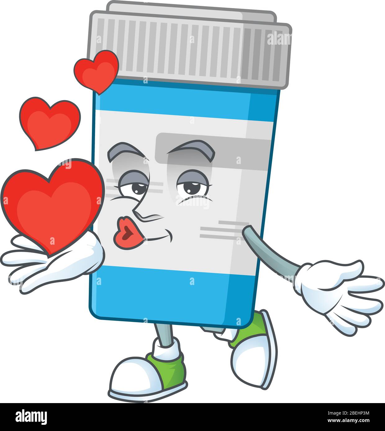 An adorable cartoon design of medical bottle holding heart Stock Vector ...