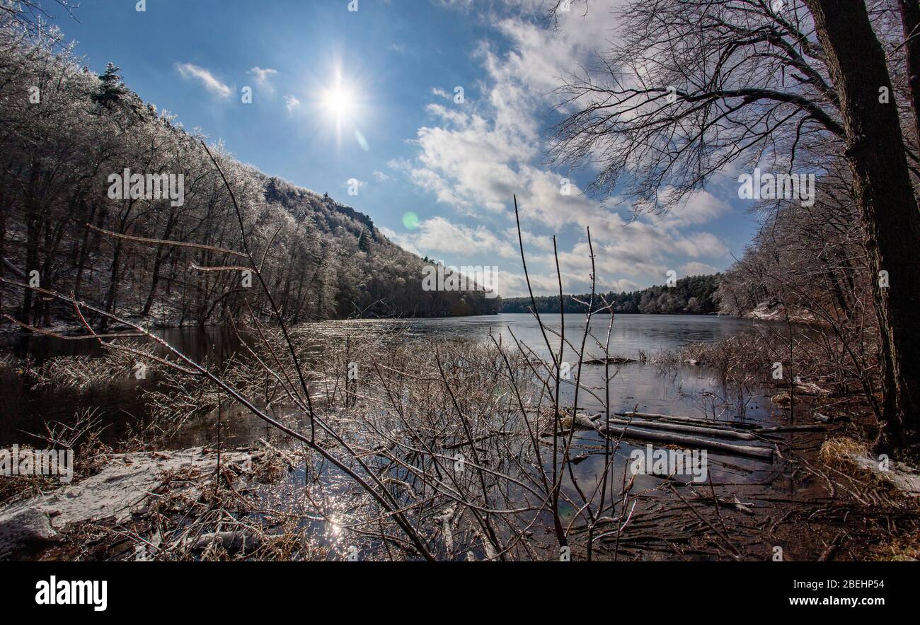 A frozen, desolate landscape at Giuffirda Park in Meriden, Connecticut ...