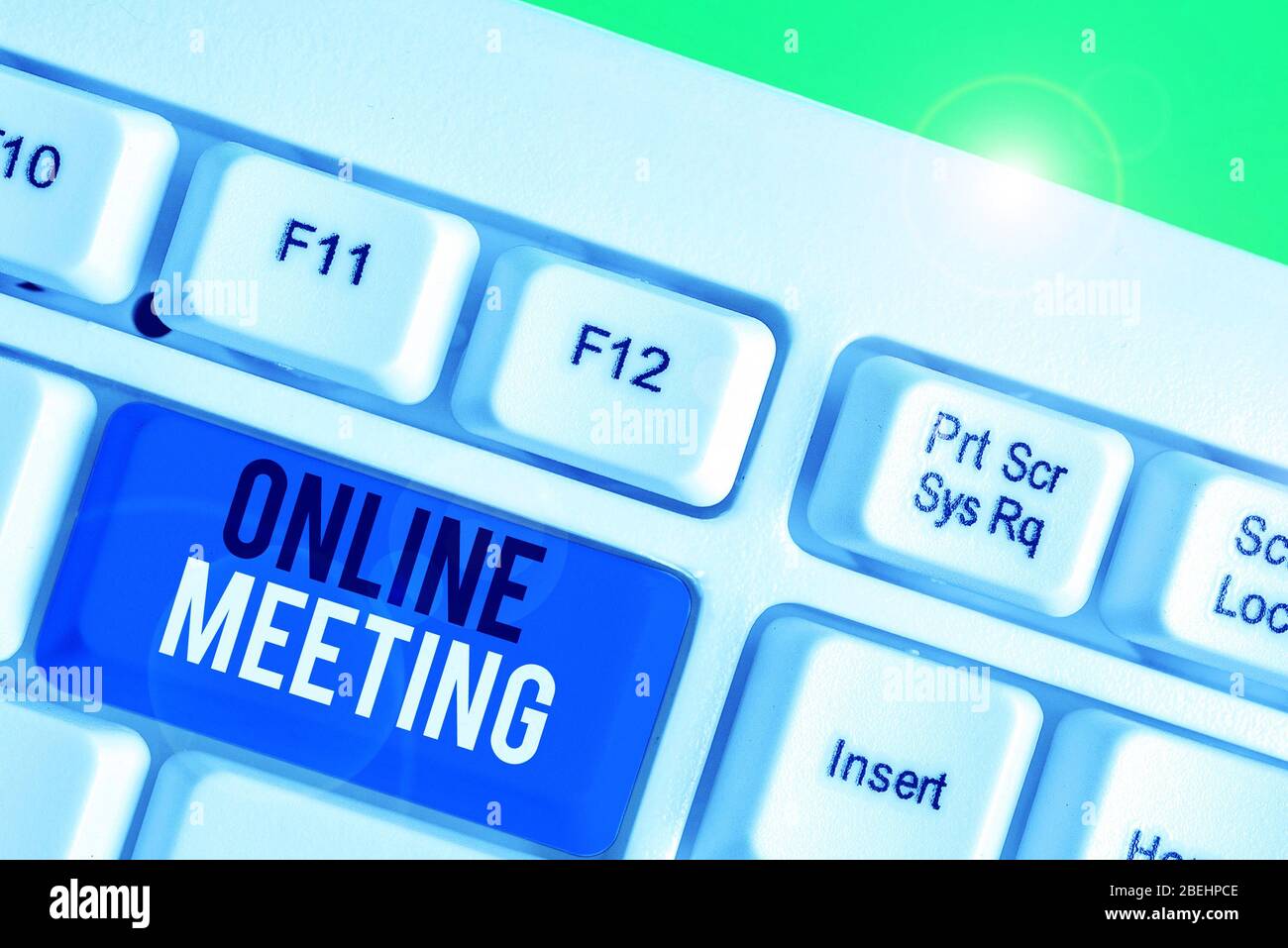 Text sign showing Online Meeting. Business photo showcasing a meeting ...