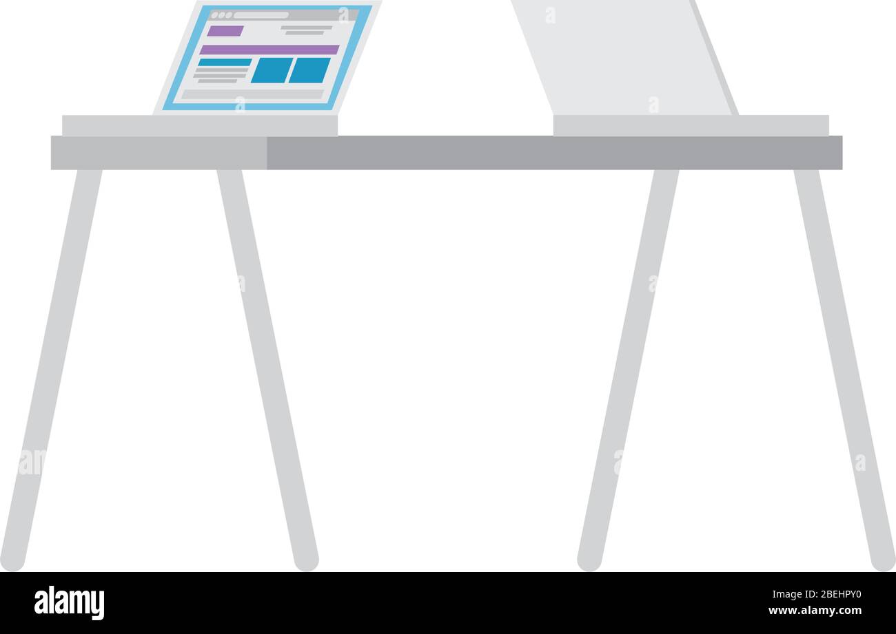 set of laptops in desk isolated icon Stock Vector Image & Art - Alamy