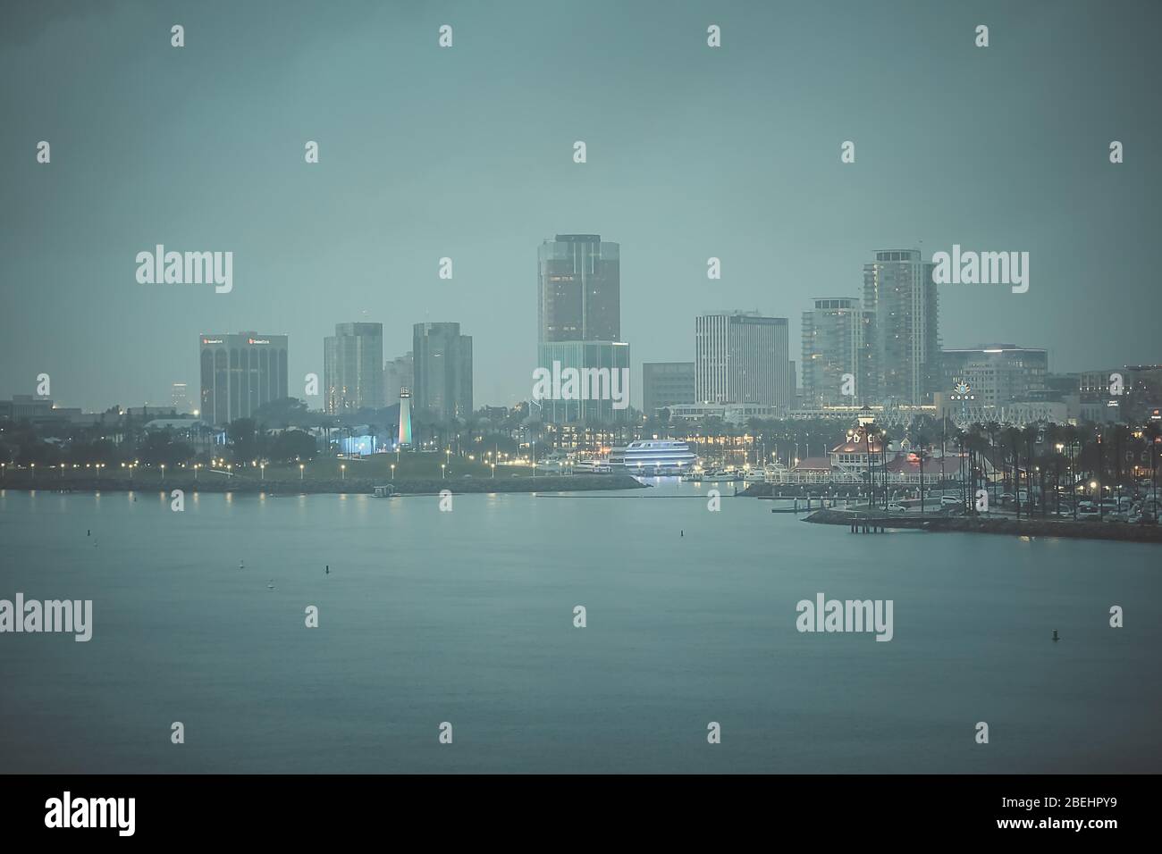 Los Angeles downtown buildings at night during the Coronavirus lockdown ...