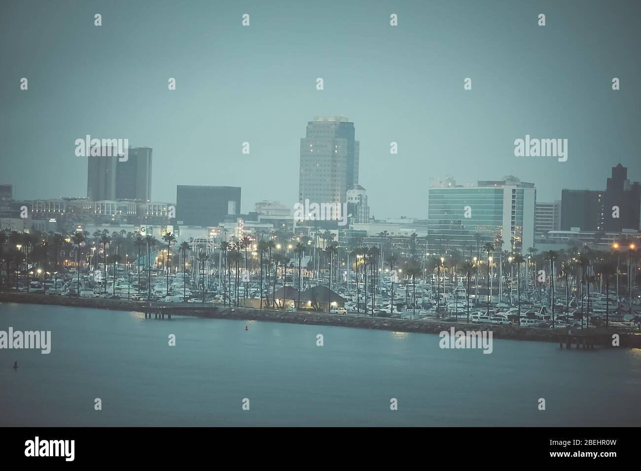 Los Angeles downtown buildings at night during the Coronavirus lockdown ...
