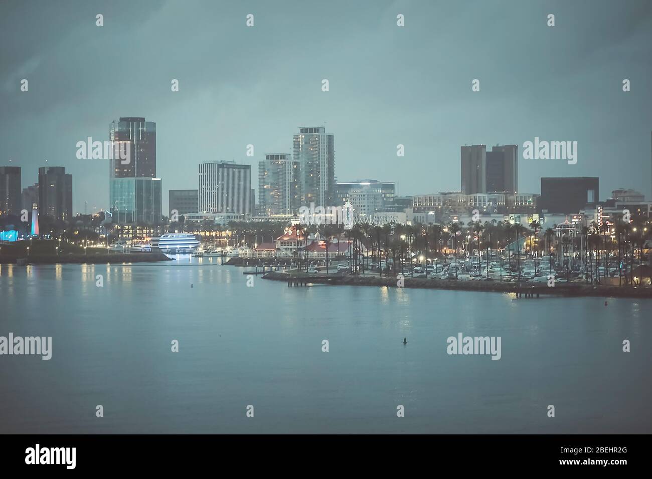Los Angeles downtown buildings at night during the Coronavirus lockdown ...