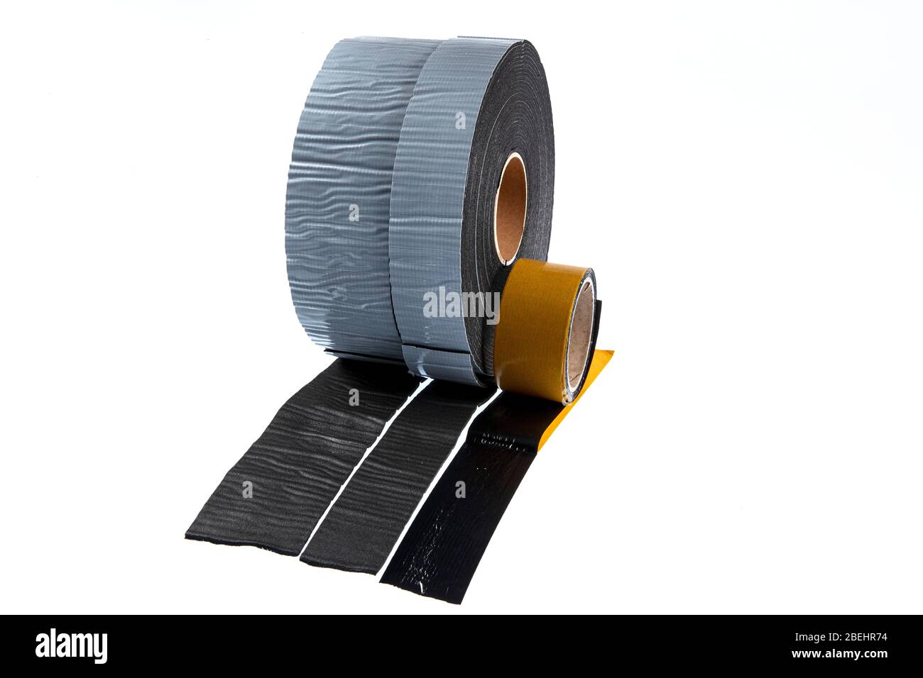 Black industrial tape in roll on white background. Rubber insulating ...