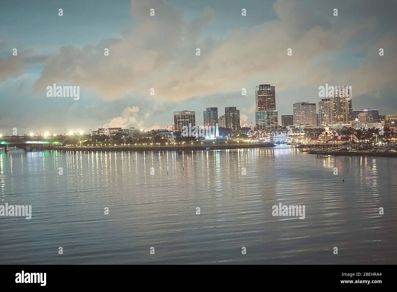 Los Angeles downtown buildings at night during the Coronavirus lockdown ...