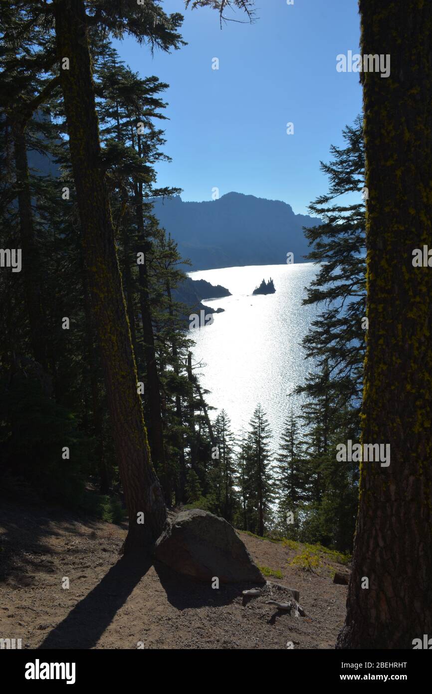Phantom Ship island at Crater Lake National Park, Oregon, USA Stock ...
