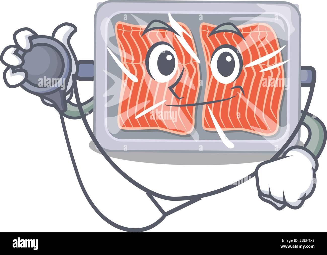 Frozen salmon in doctor cartoon character with tools Stock Vector Image ...