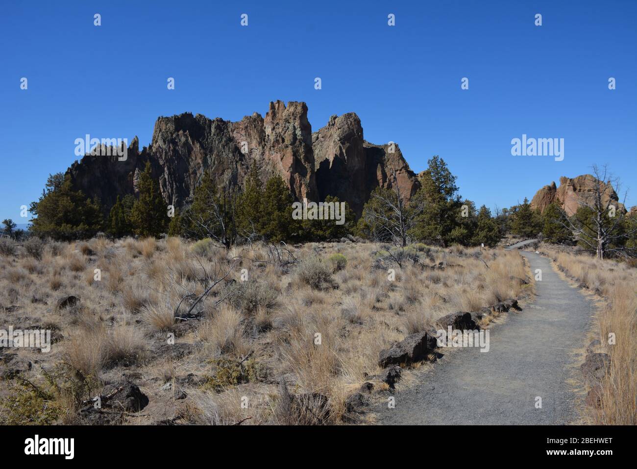 A pathway near a camping area in Smith Rock State Park, Oregon, USA ...