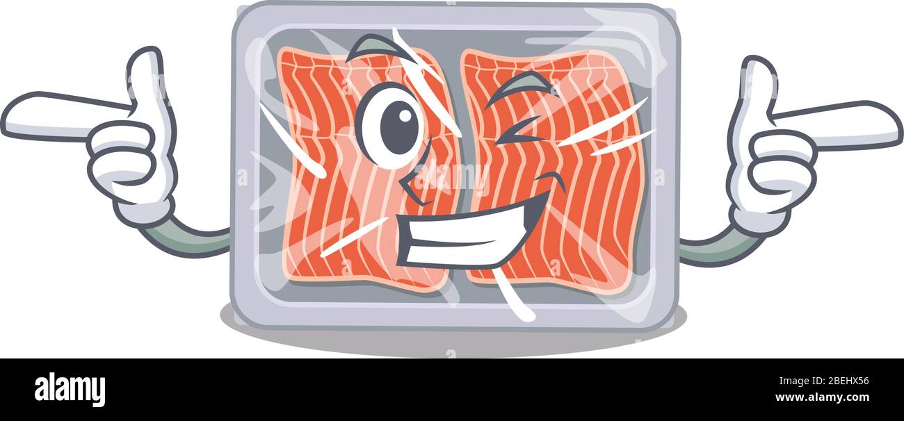 Cartoon design concept of frozen salmon with funny wink eye Stock ...