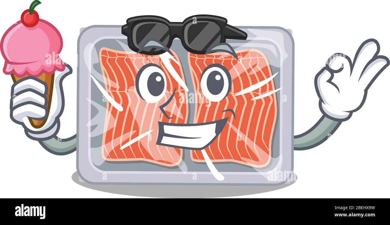 Cartoon design concept of frozen salmon having an ice cream Stock ...