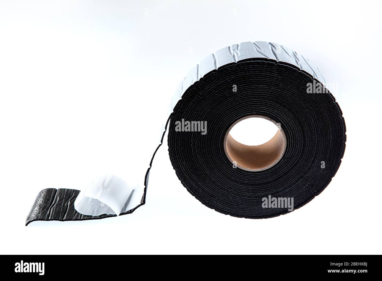 Black industrial tape in roll on white background. Rubber insulating ...