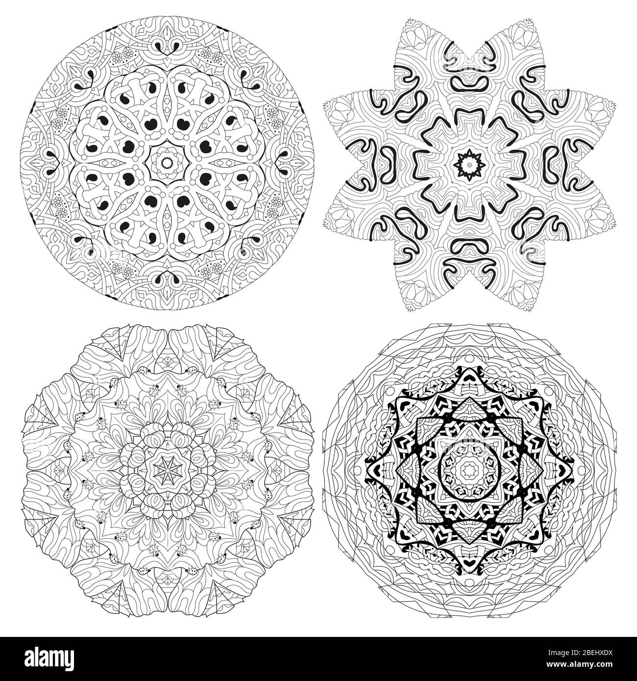 Hand drawn zentangle set of 4 mandalas for coloring page Stock Vector ...