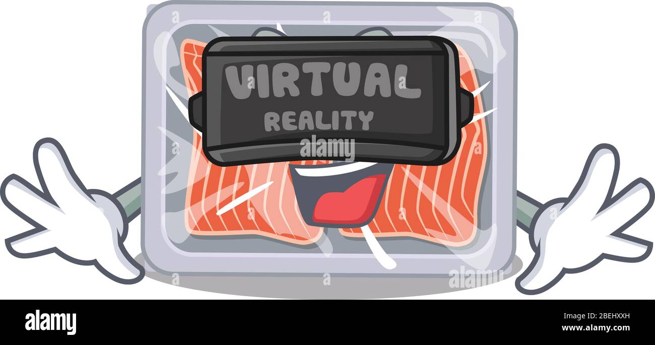 Cartoon design style of frozen salmon with modern Virtual Reality ...