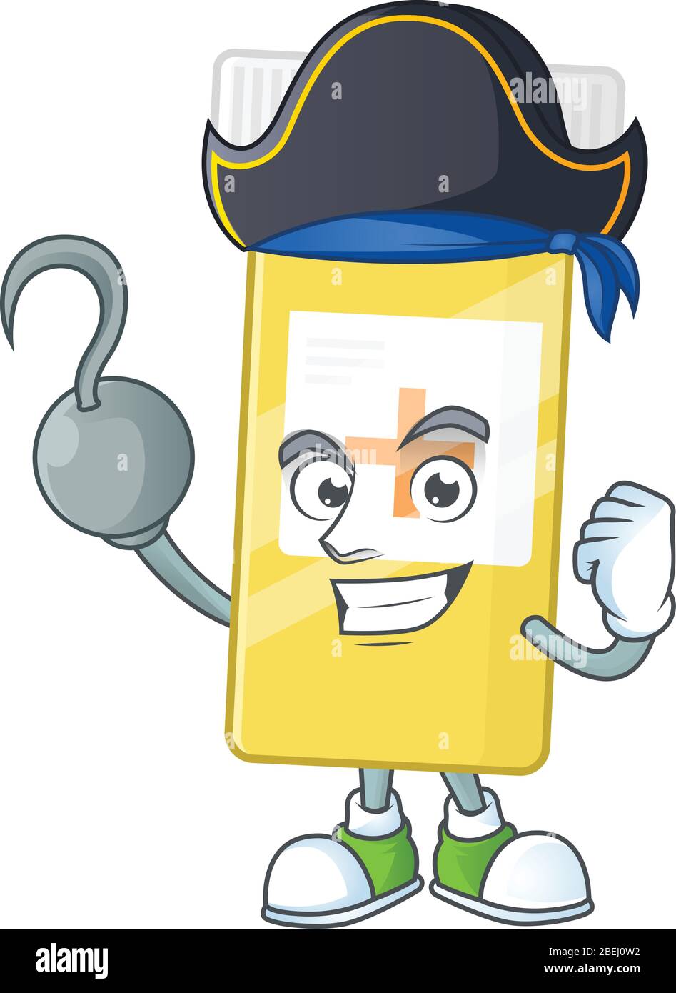 Cool pirate of medicine bottle cartoon design style with one hook hand ...