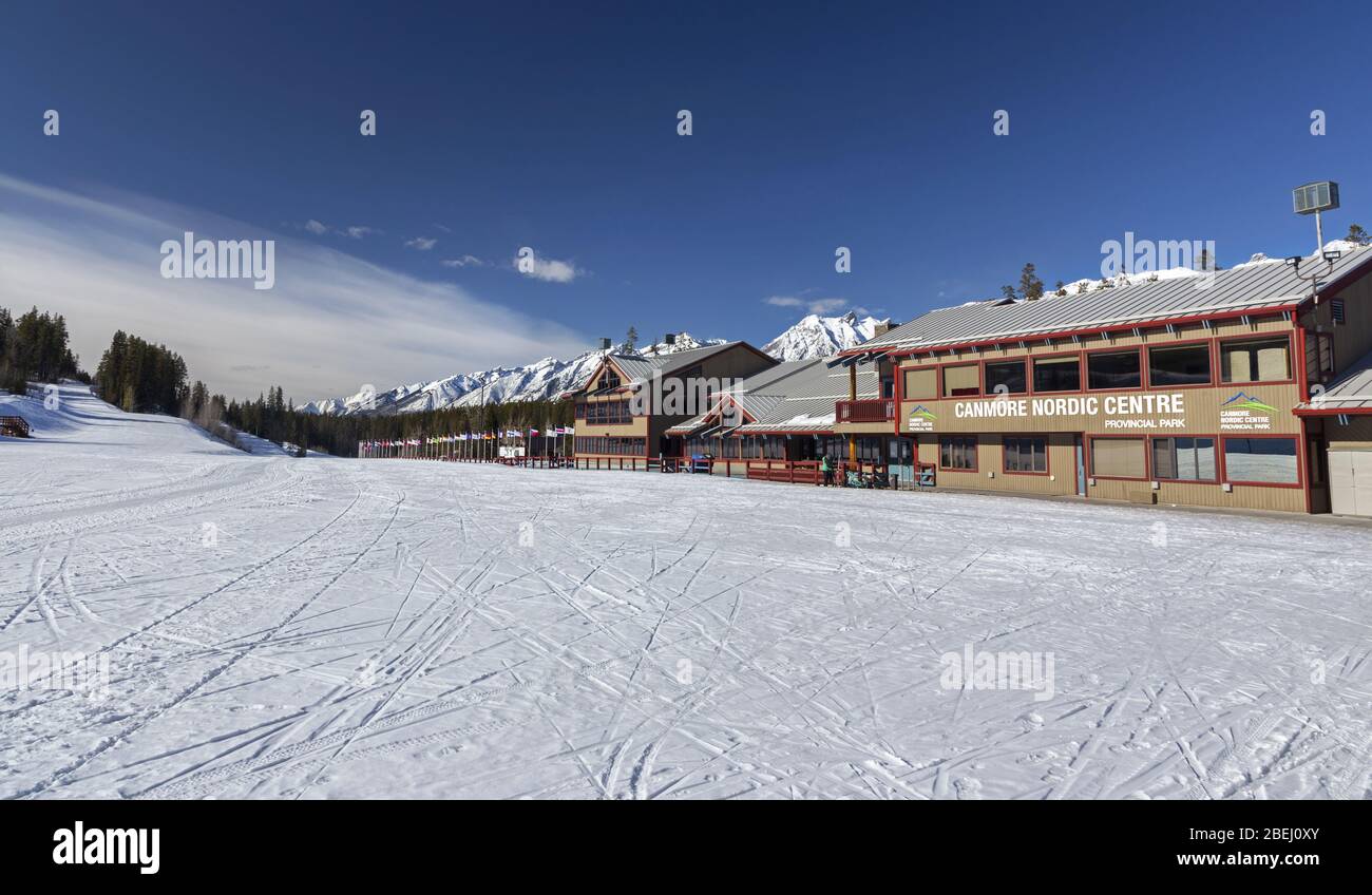 Sunny Springtime Landscape Canmore Nordic Centre Ski Lodge Area Alberta ...