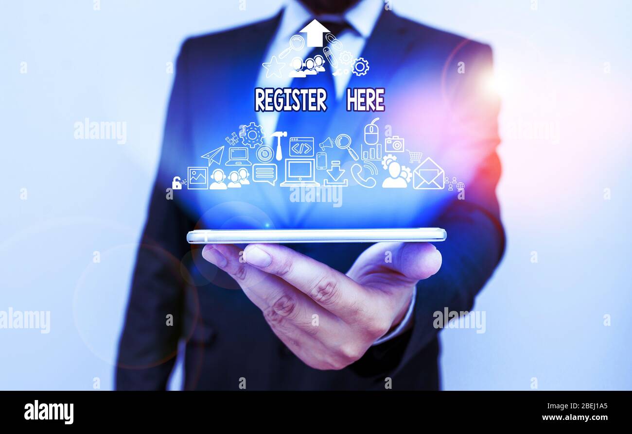 Text sign showing Register Here. Business photo text put your name on ...