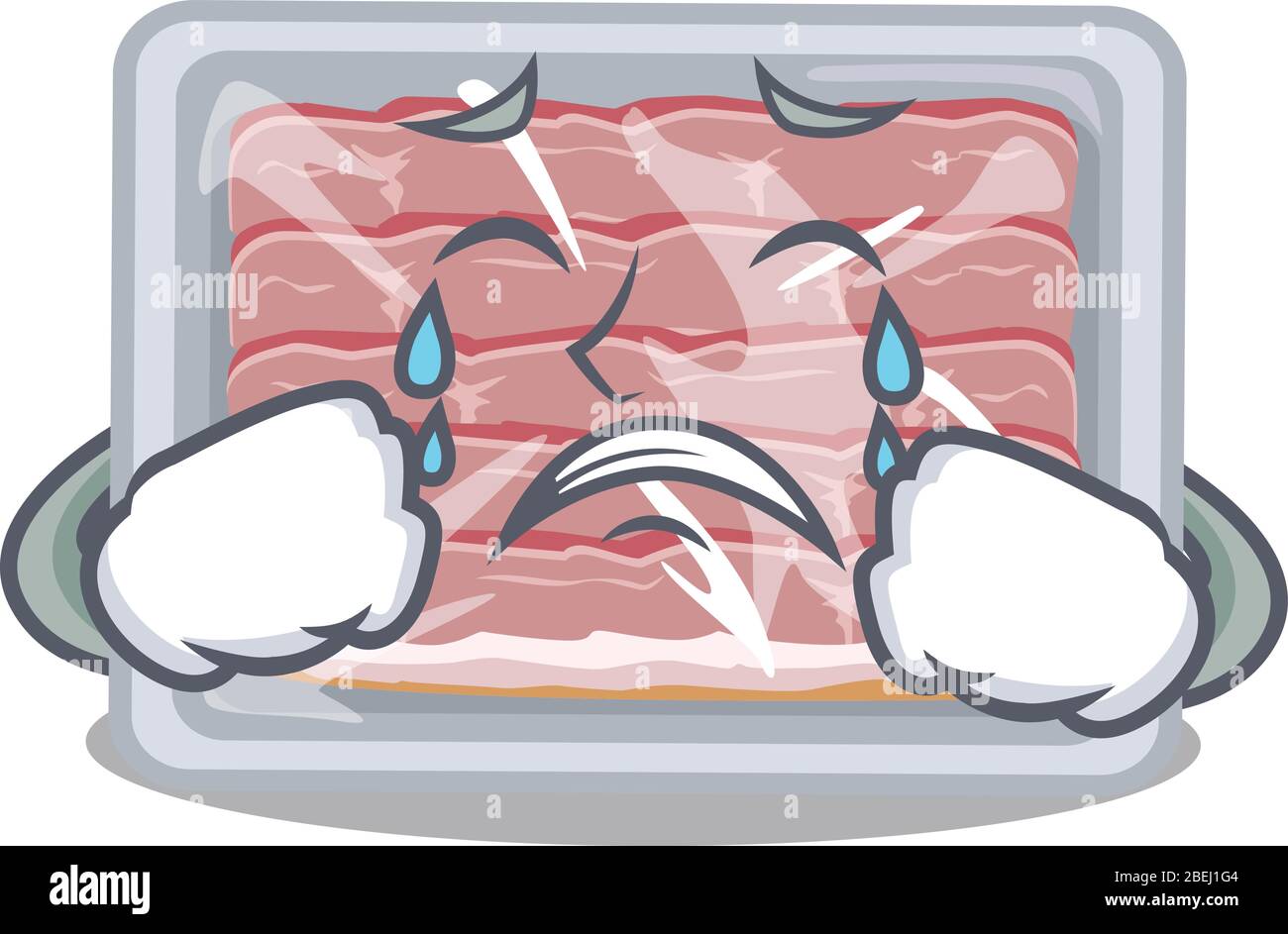 Cartoon character design of frozen smoked bacon with a crying face ...