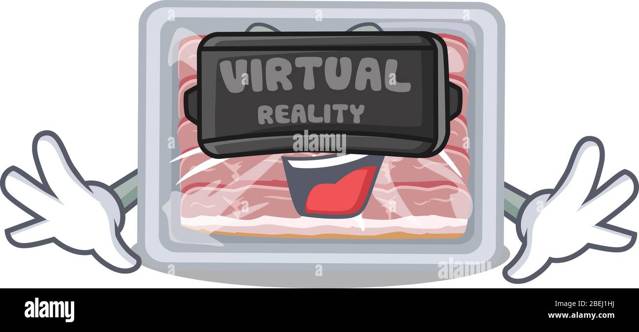 Cartoon design style of frozen smoked bacon with modern Virtual Reality ...
