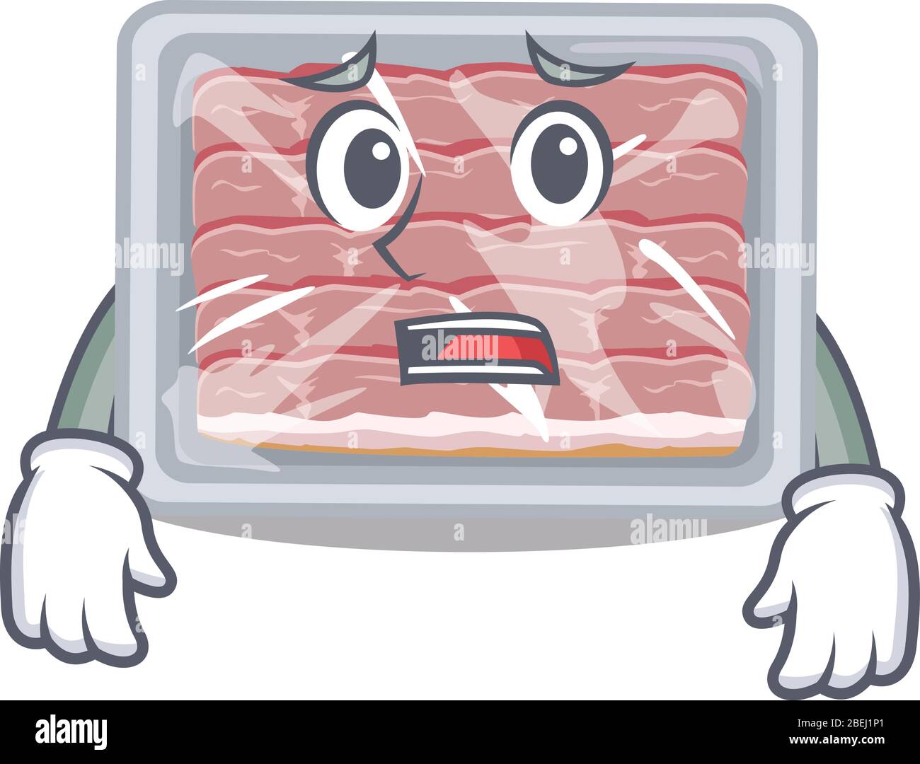 Cartoon design style of frozen smoked bacon showing worried face Stock ...