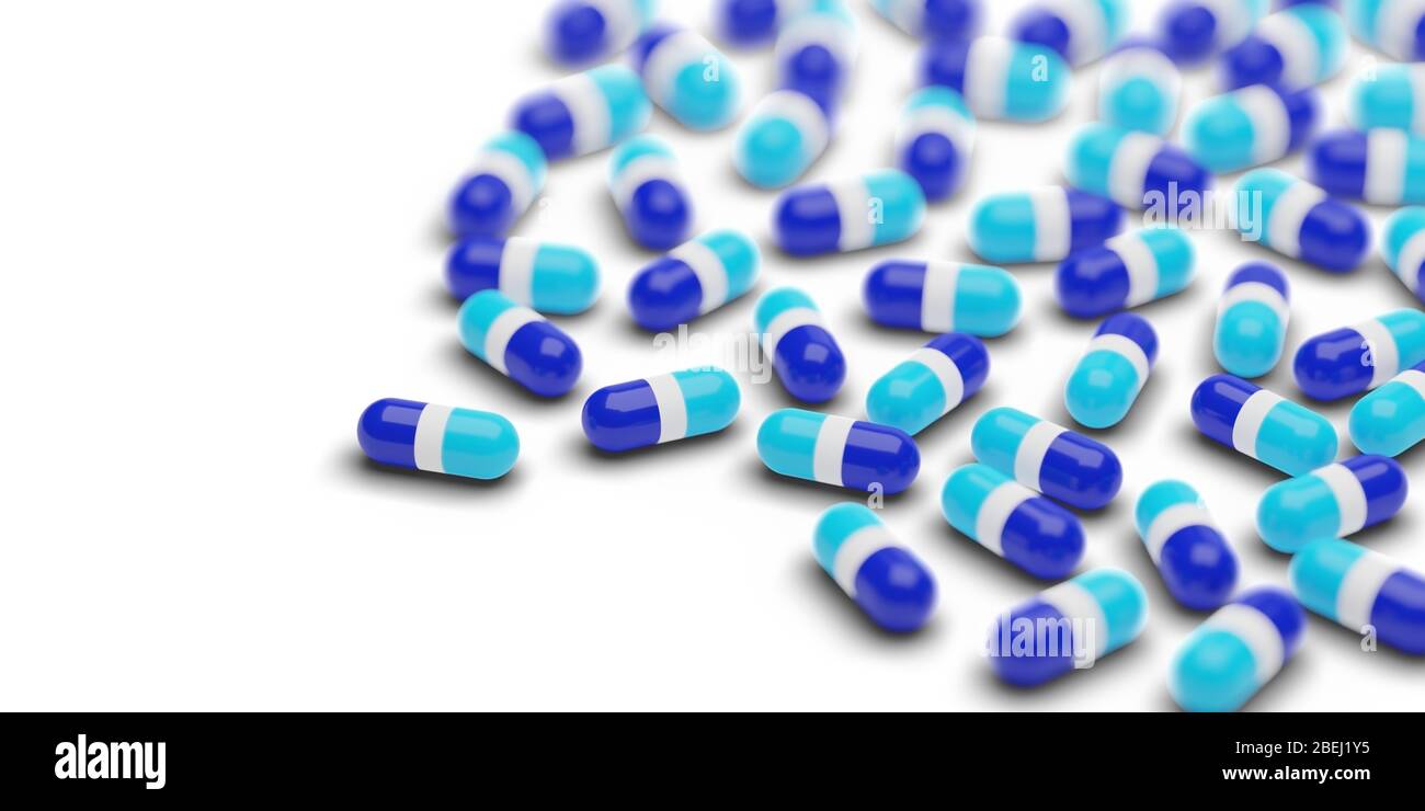 Blue pill capsules group over white background - medicine, pharmacy ...