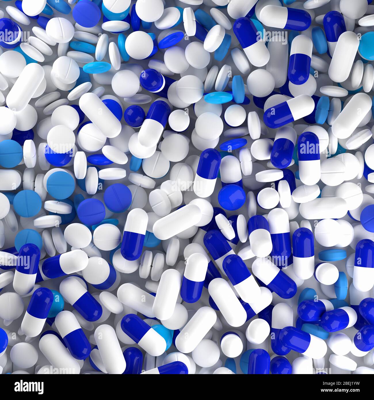 Blue and white pills and capsules background top view flat lay from ...