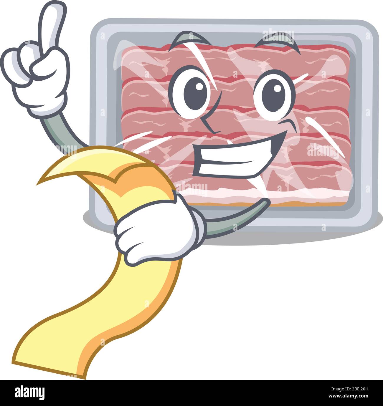 Frozen smoked bacon mascot character design with a menu on his hand ...