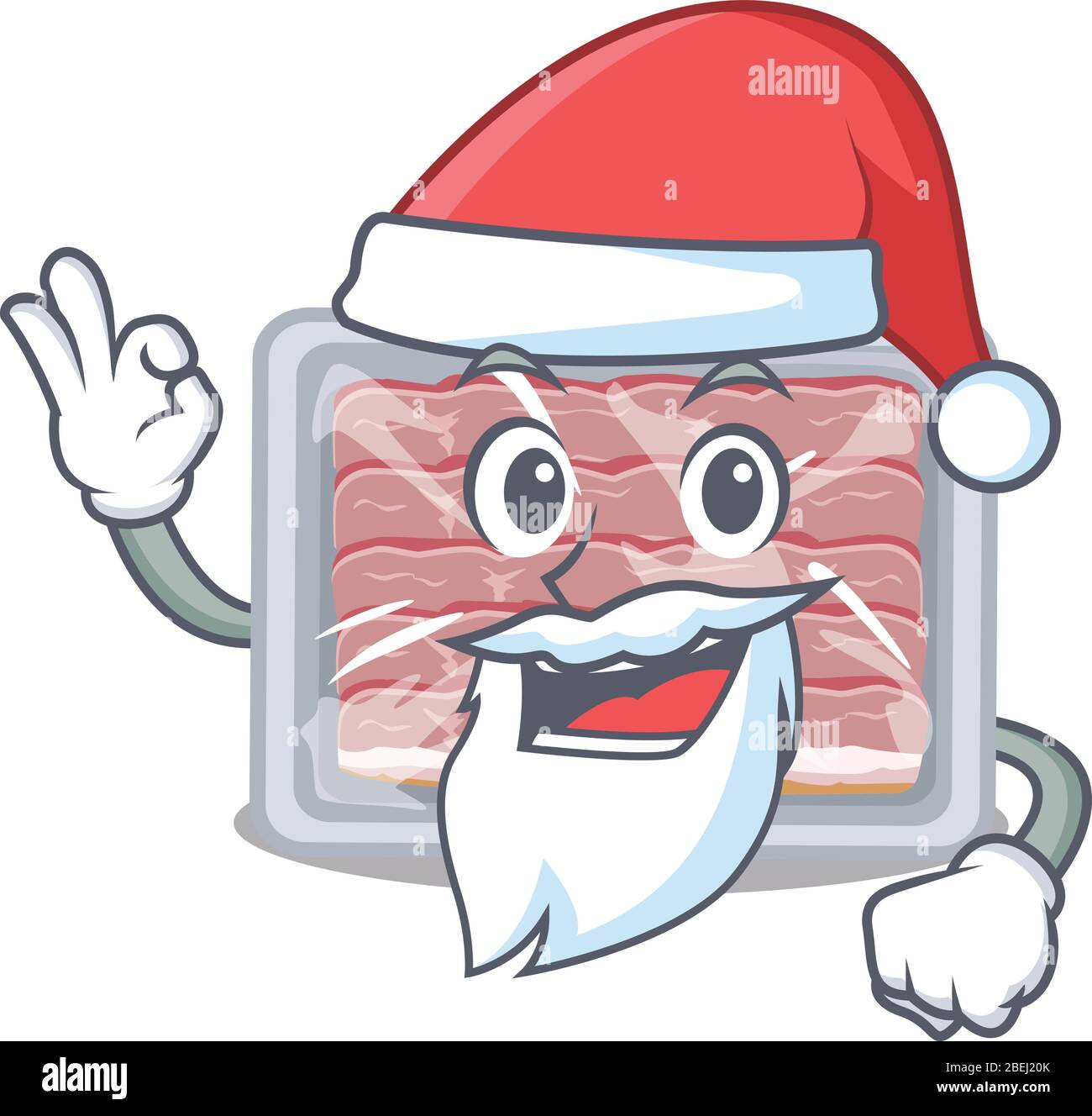 Frozen smoked bacon Santa cartoon character with cute ok finger Stock ...