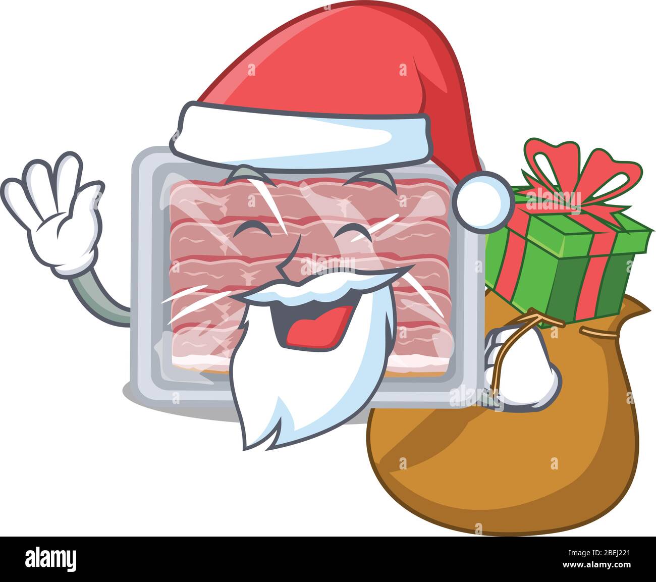 Cartoon design of frozen smoked bacon Santa with Christmas gift Stock ...
